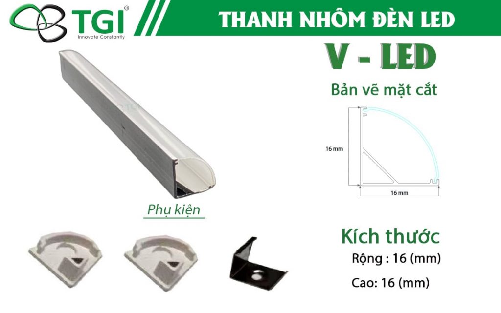 Thanh Nhôm Đèn Led V-LED - vatlieuoptuongpvc.vn