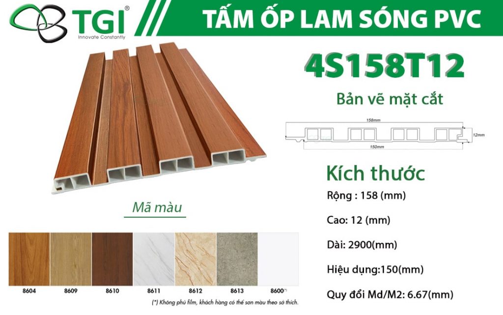 Tấm Ốp Lam Sóng PVC – 4S158T12 - vatlieuoptuongpvc.vn